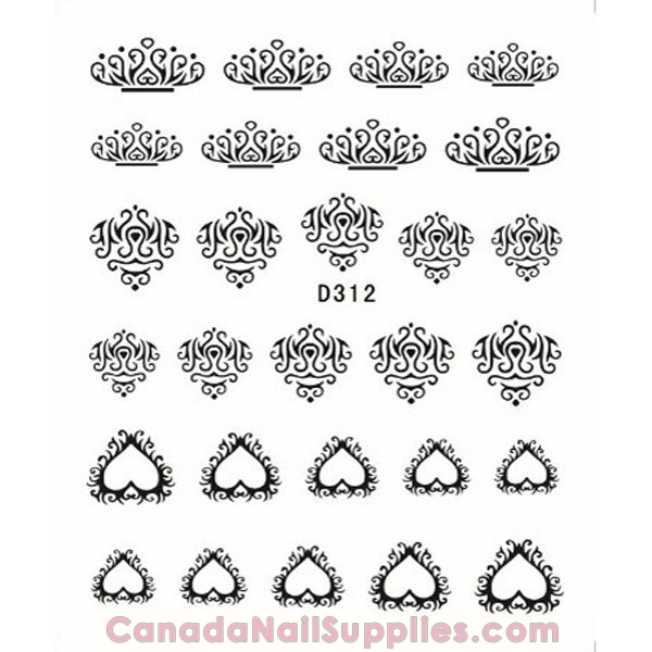 Water Decals - Black Scroll Hearts | Canada Nail Supplies