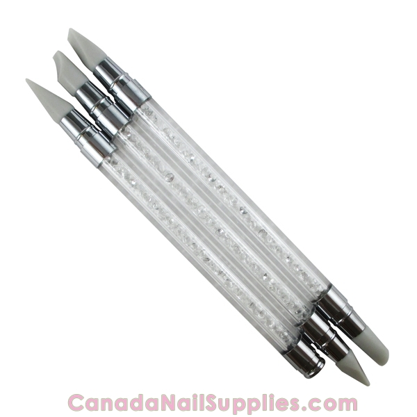 3 Piece Silicone Tool Set with Clear Crystal Handles | Canada Nail Supplies